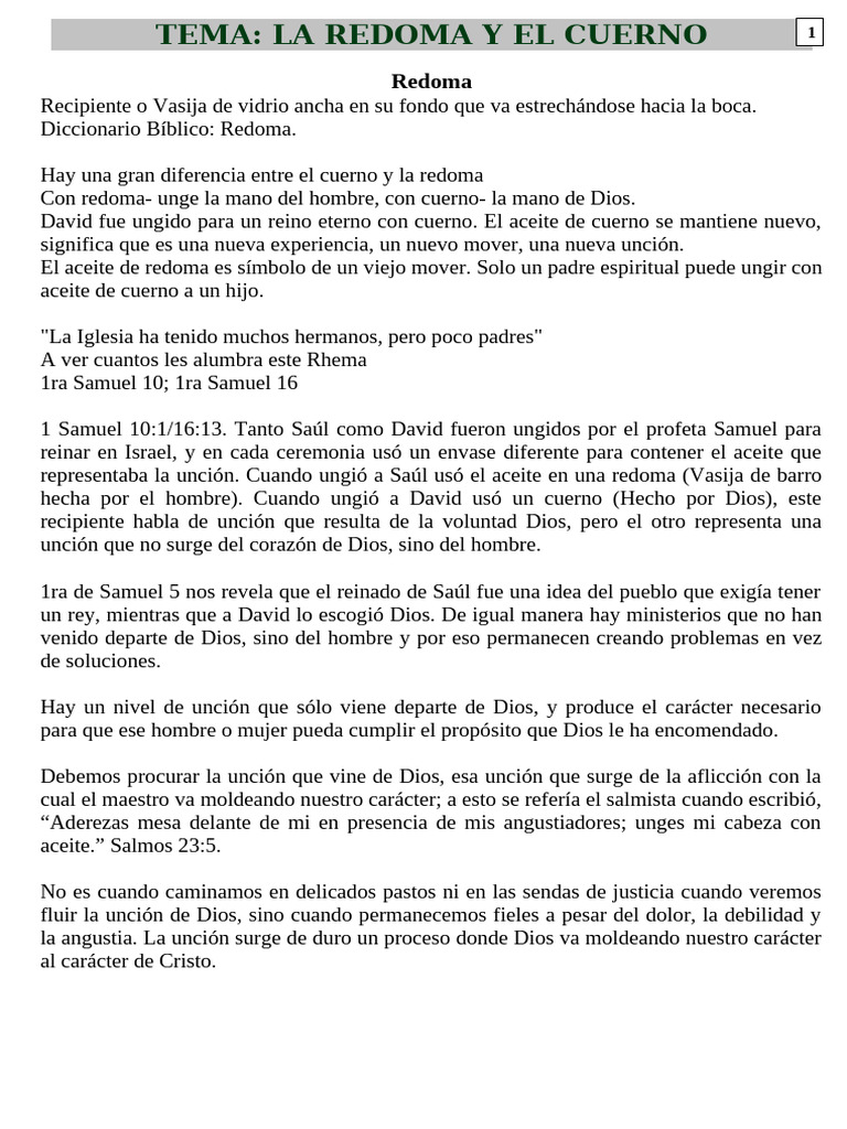 Redoma y Cuerno: Unción Bíblica | PDF