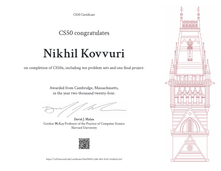 CS50x Completion Certificate 2024 | PDF