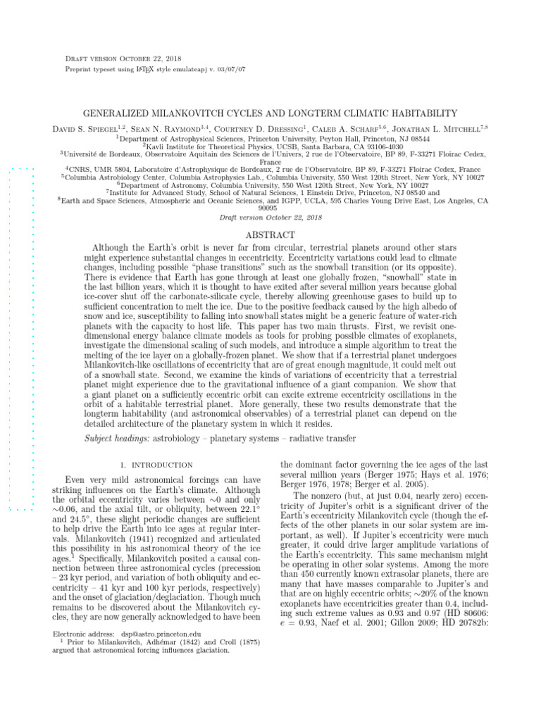 Generalized Milankovitch Cycles and Longterm Climatic Habitability ...