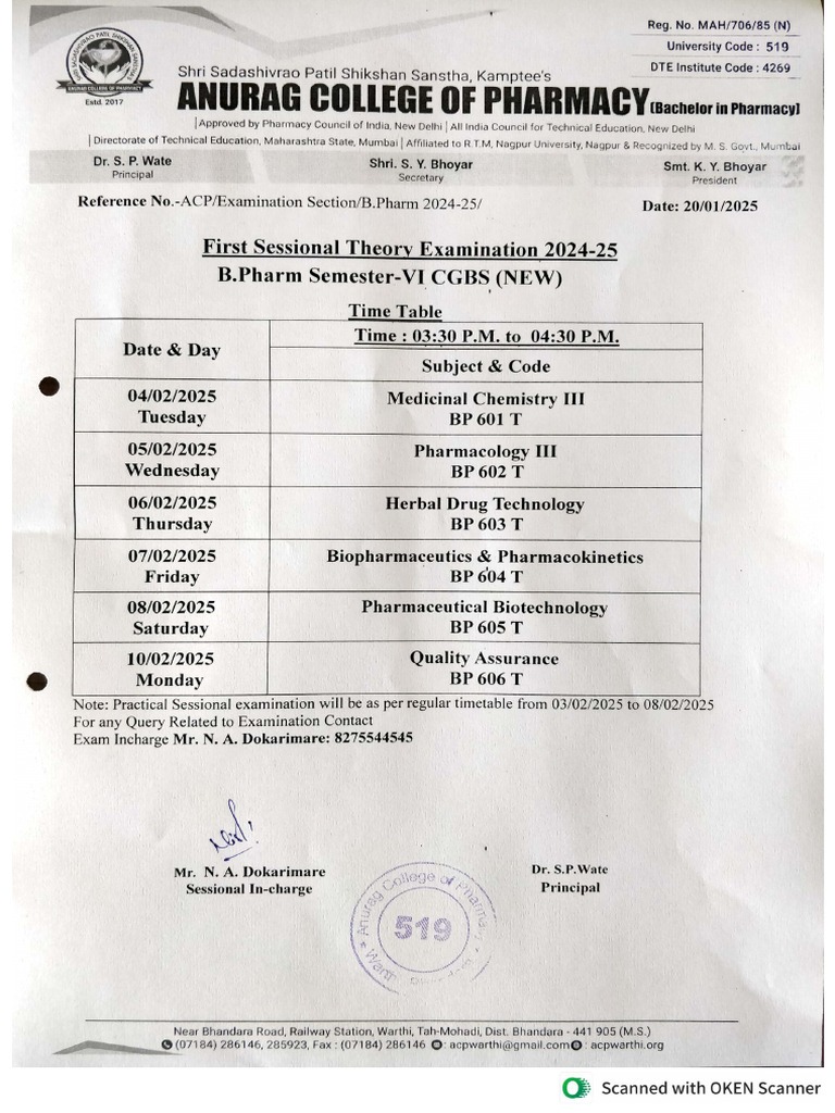 First Theory and Practical Sessional Examination TT Sem VI | PDF