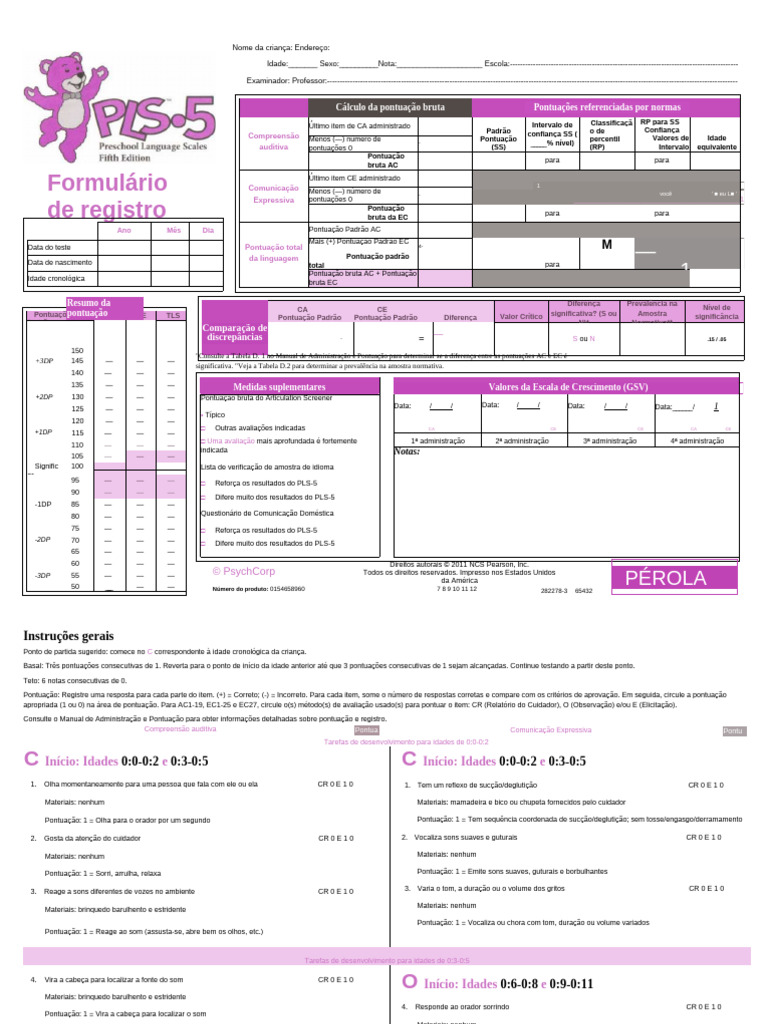 Protocolo PLS 5 (Inglês) | PDF | Brinquedos | Vogal