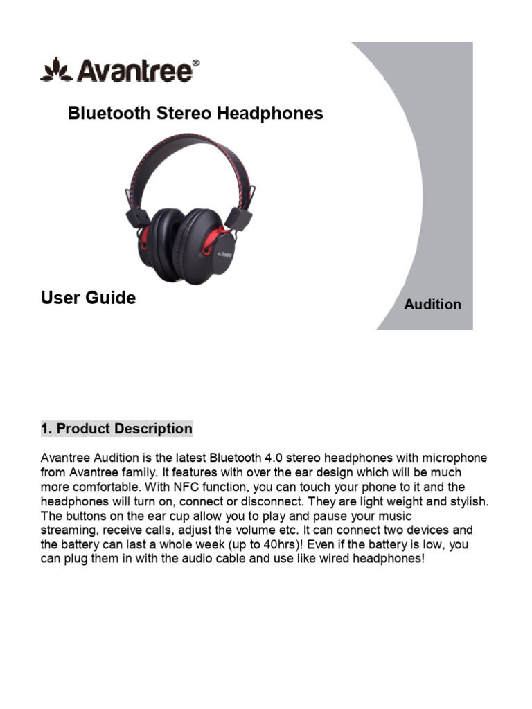 Avantree_Audition_User_Manual | PDF | Bluetooth | Headphones