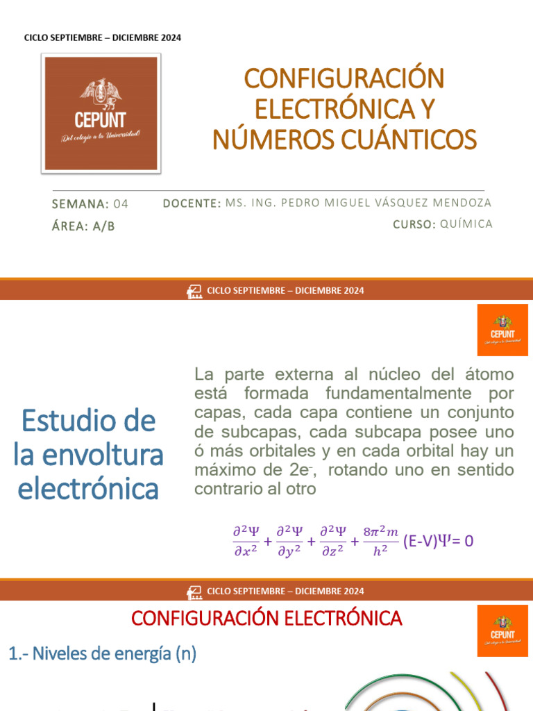 SEM- 04 - QUÍMICA-(Conf electr y Números cuánticos)-2024-2 | PDF | Configuración electronica ...