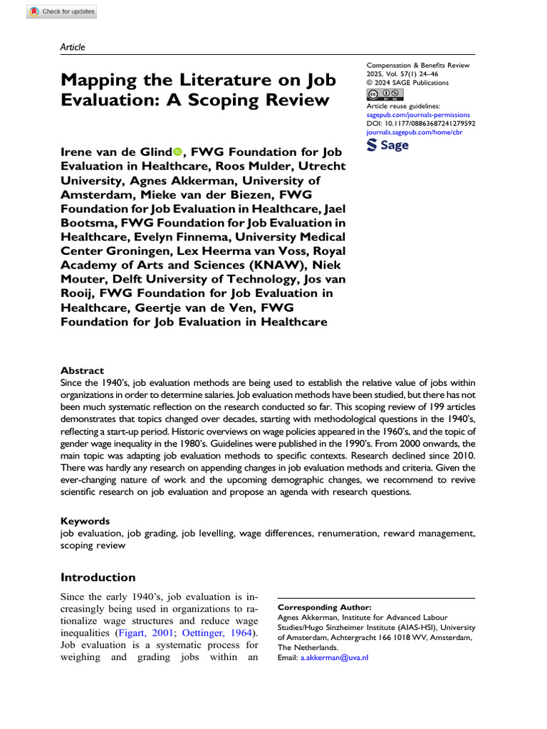 4.1 Mapping The Literature On Job Evaluation | PDF | Equal Pay For ...