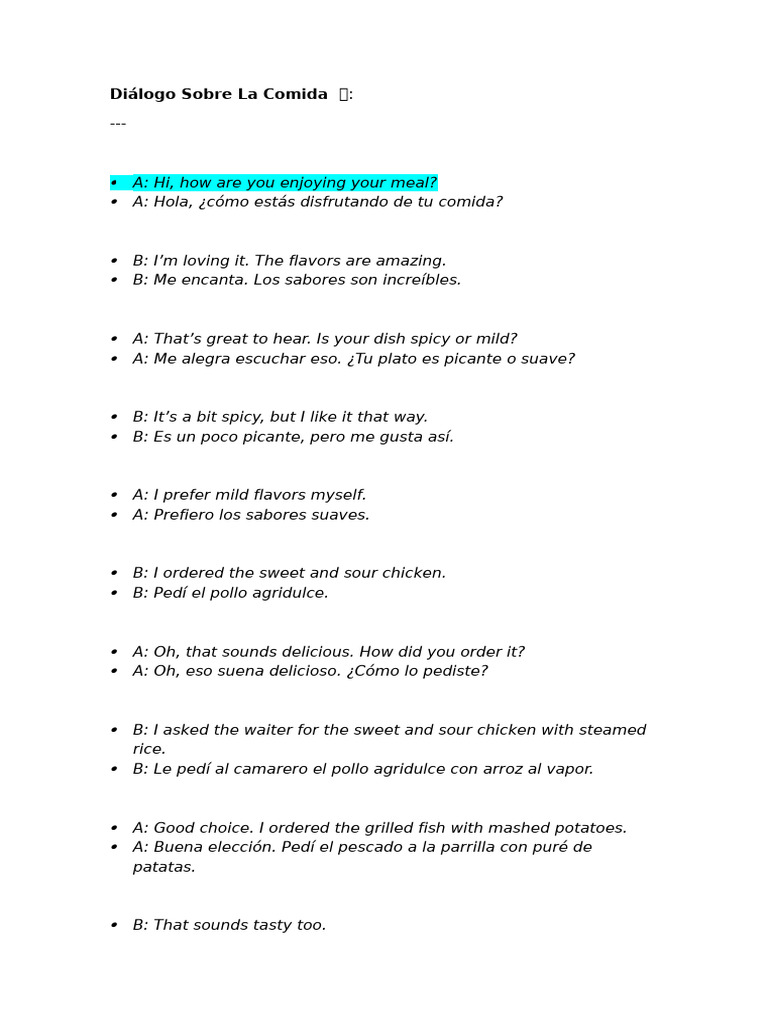 Diálogo sobre Comida ? | PDF | Alimentos
