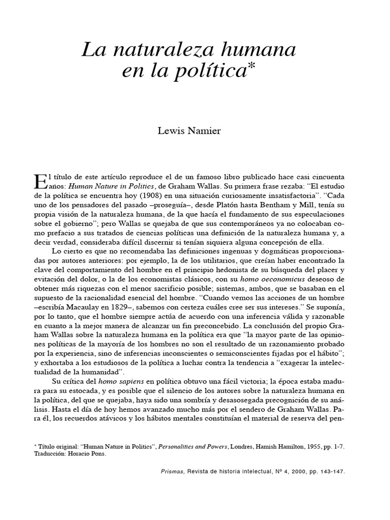 Namier - La Naturaleza Humana en La Política | PDF | Pensamiento ...