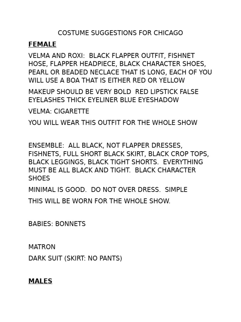 Chicago Costumes List 2 | PDF