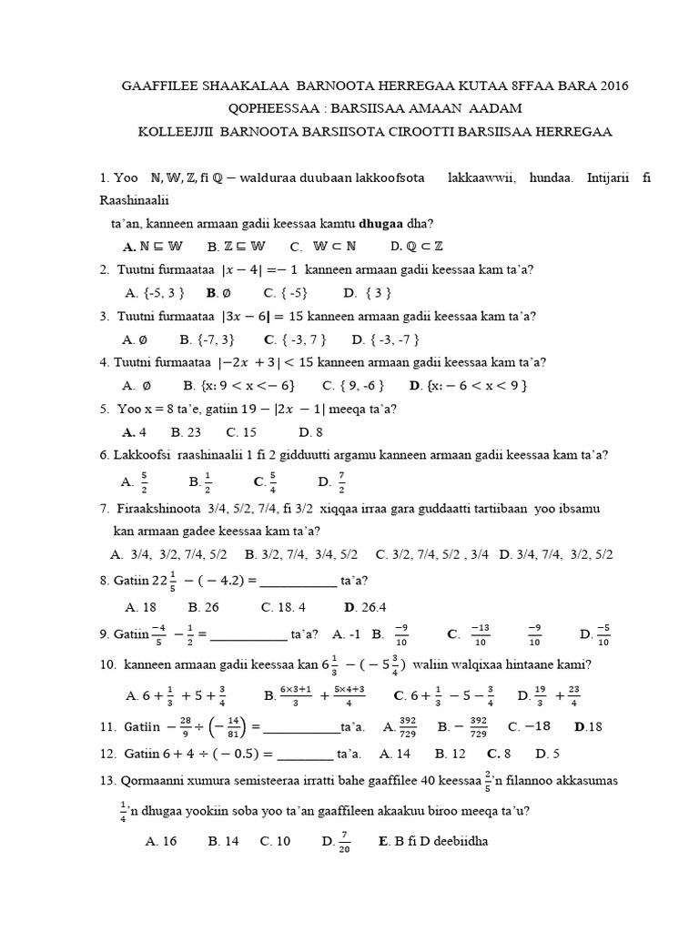 Gaaffilee Shaakalaa Barnoota Herregaa Kutaa 8ffaa | PDF