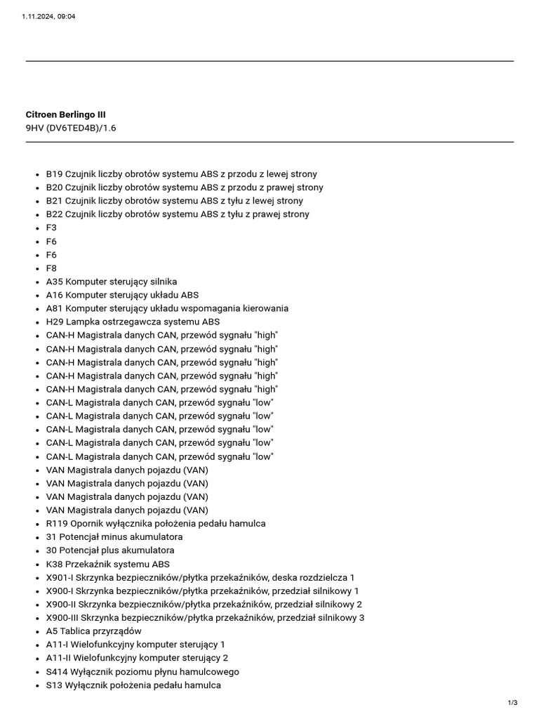 ABS - Schemat Połączeń, Bez ESP Citroen Berlingo 1.6 Hdi | PDF