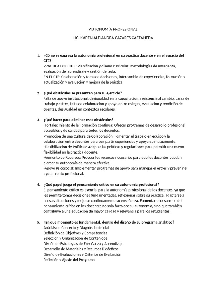 Autonomía Profesional | PDF