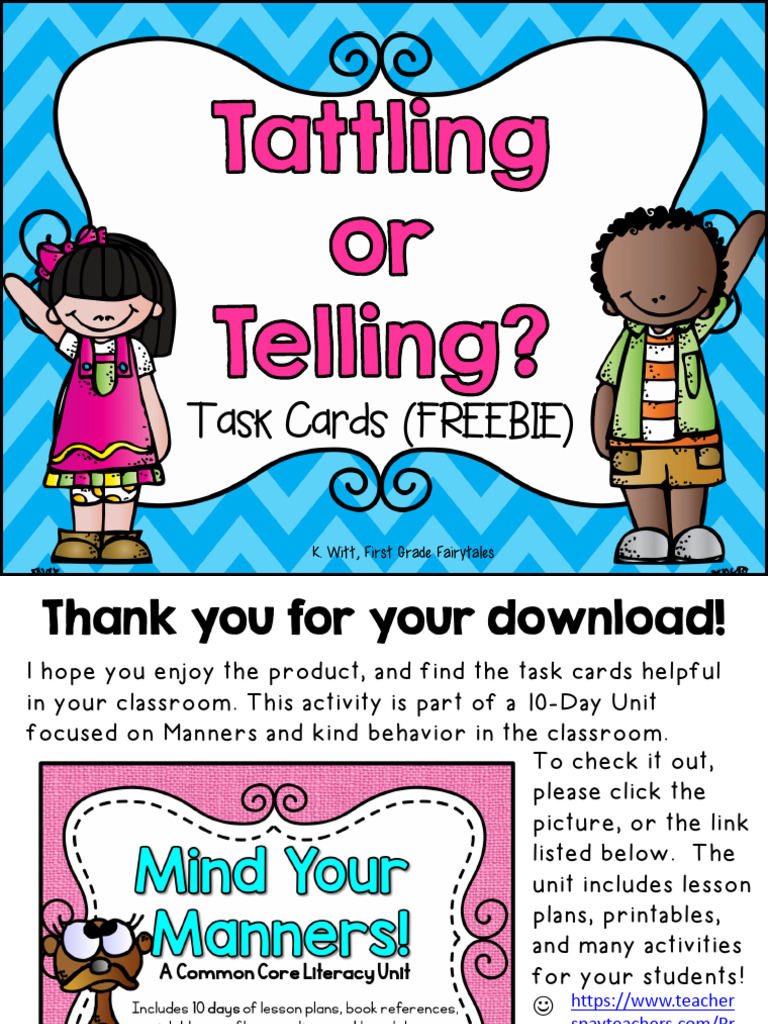 Tattling vs. Telling Task Cards | PDF