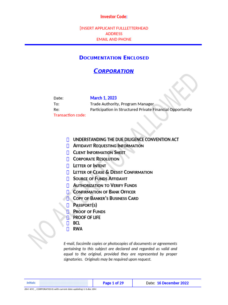 KYC TEMPLATE FOR Corporations+&+Individuals | PDF | Securities (Finance) | Banks