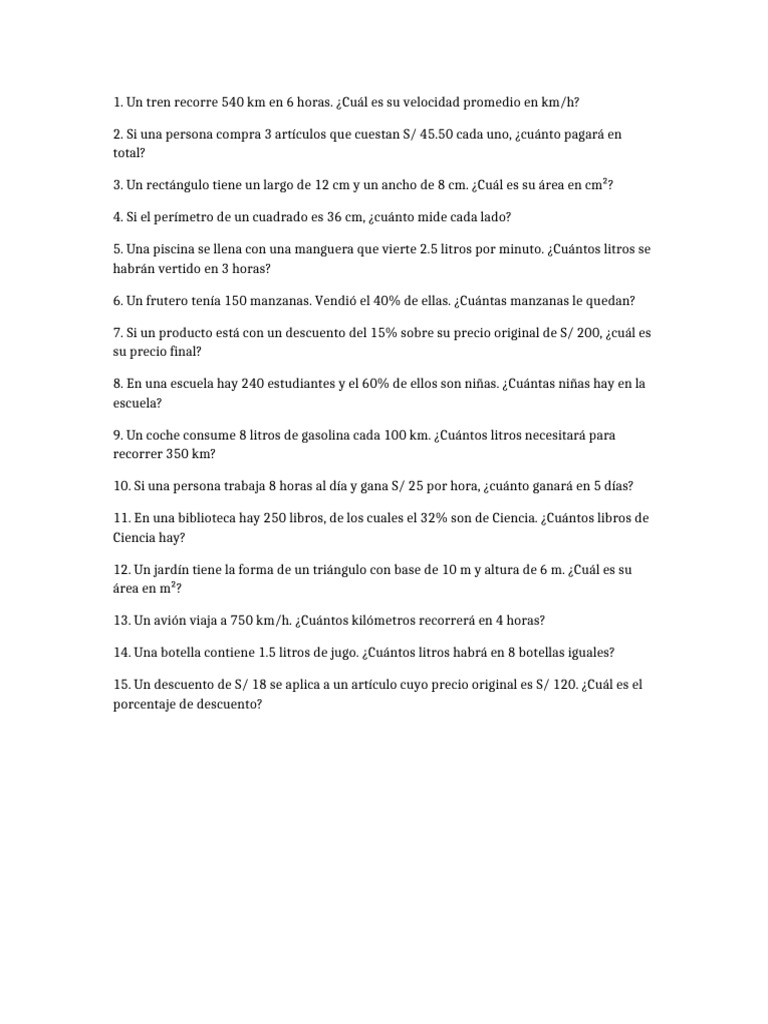 Problemas ECE Matematica 6to Grado | PDF