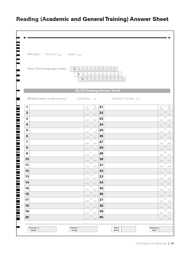 Reading Answer Sheet | PDF | Standardized Tests | Tests