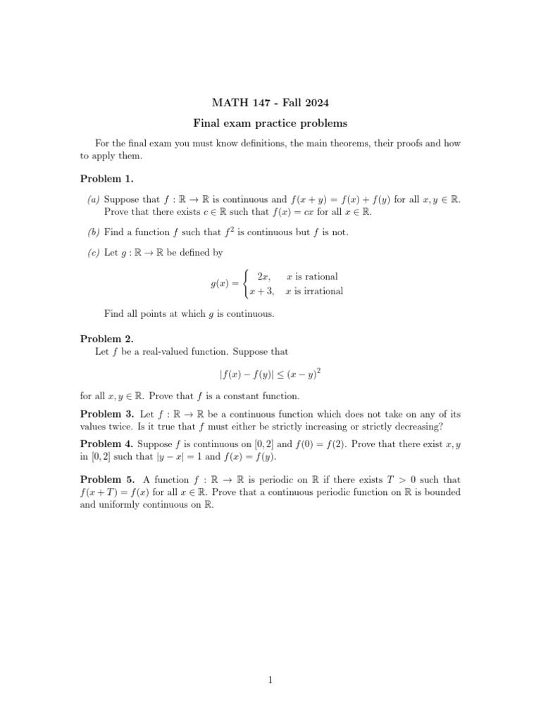 MATH147-Final Practice Problems | PDF | Real Number | Function (Mathematics)