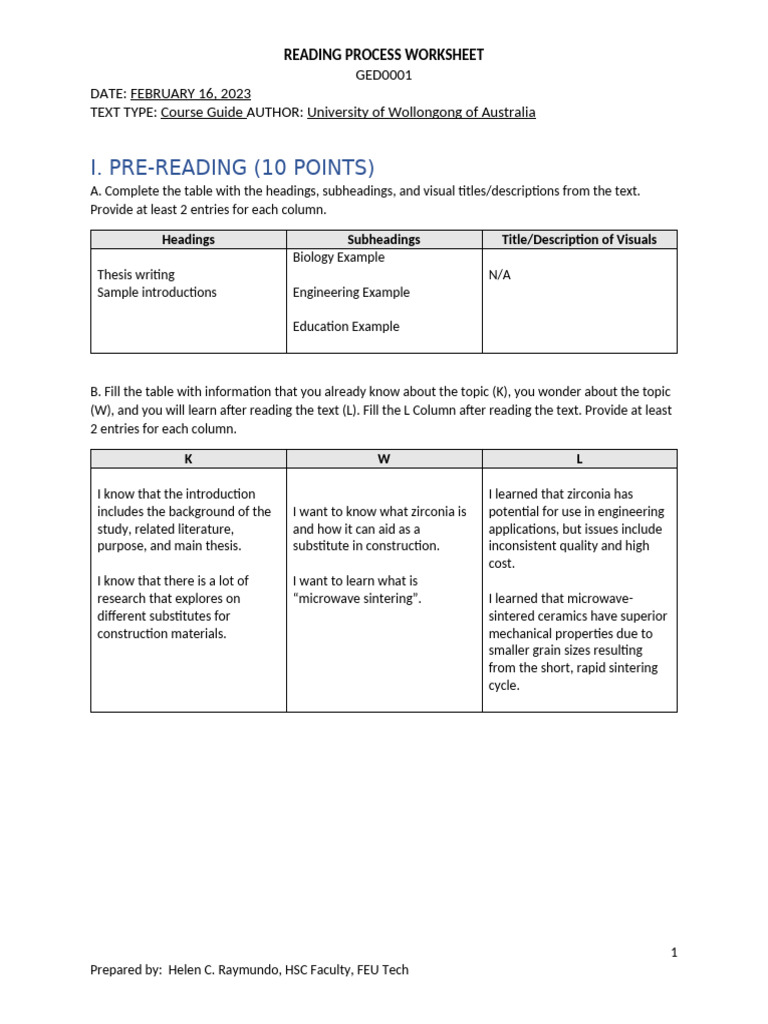 Reading Process Worksheet d3 t12122 Ri | PDF