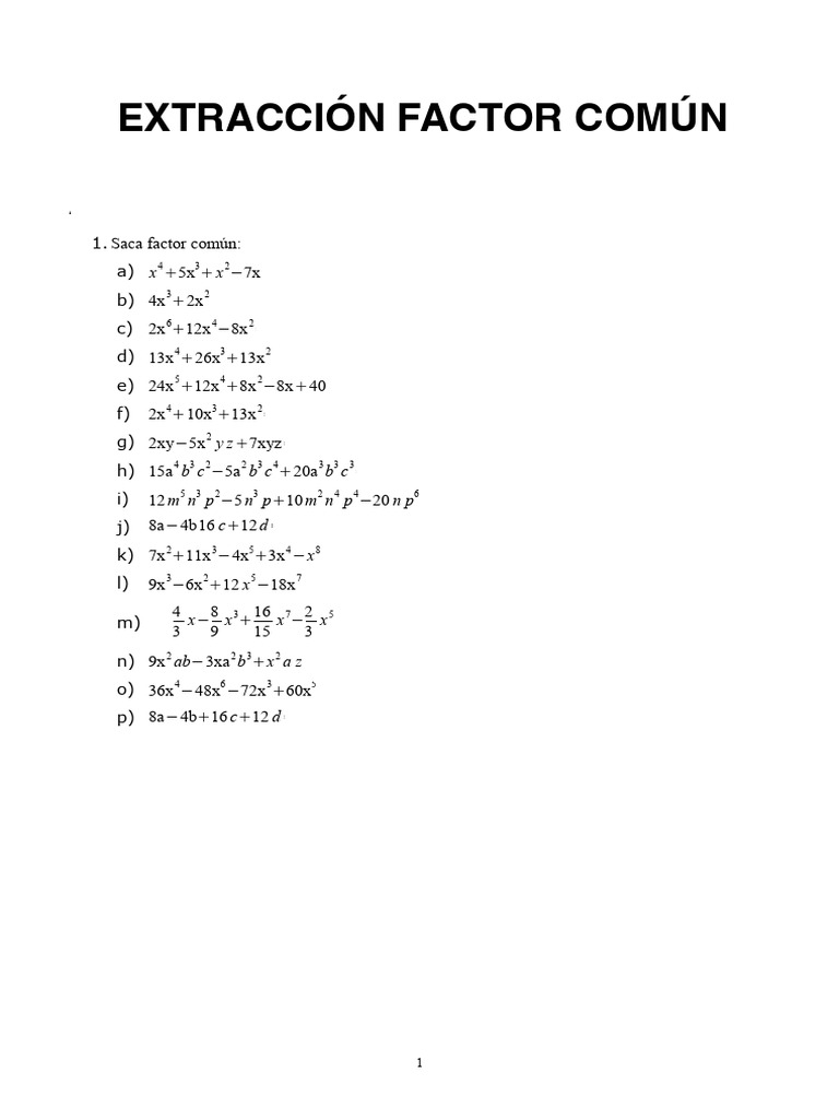 Ejercicios de sacar factor común | PDF