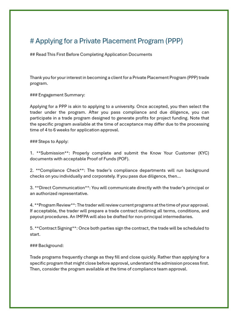 Applying For A Private Placement Program | PDF