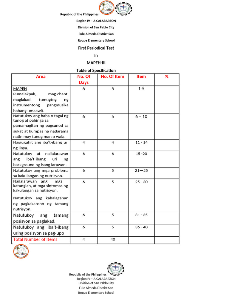 Grade 3 First Periodical Test in MAPEH | PDF