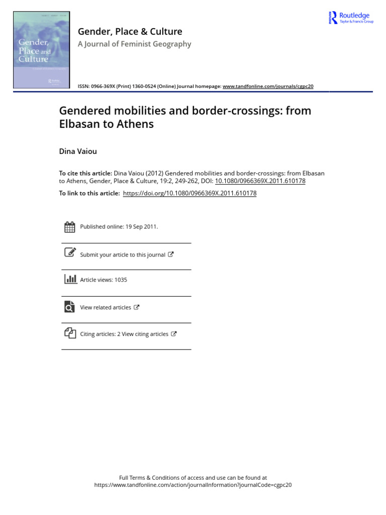 Gendered Mobilities and Border-Crossings From Elbasan To Athens | PDF ...