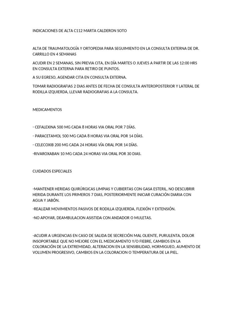 Indicaciones de Alta ATR | PDF