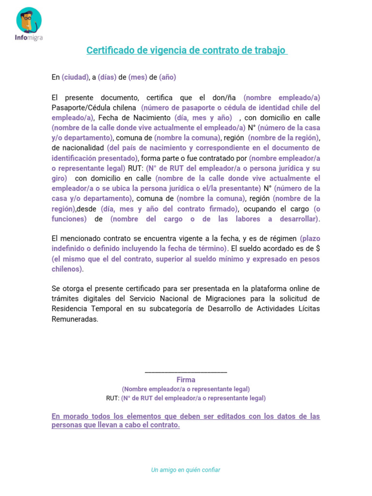 Modelo Certificado de Vigencia de Contrato de Trabajo | PDF