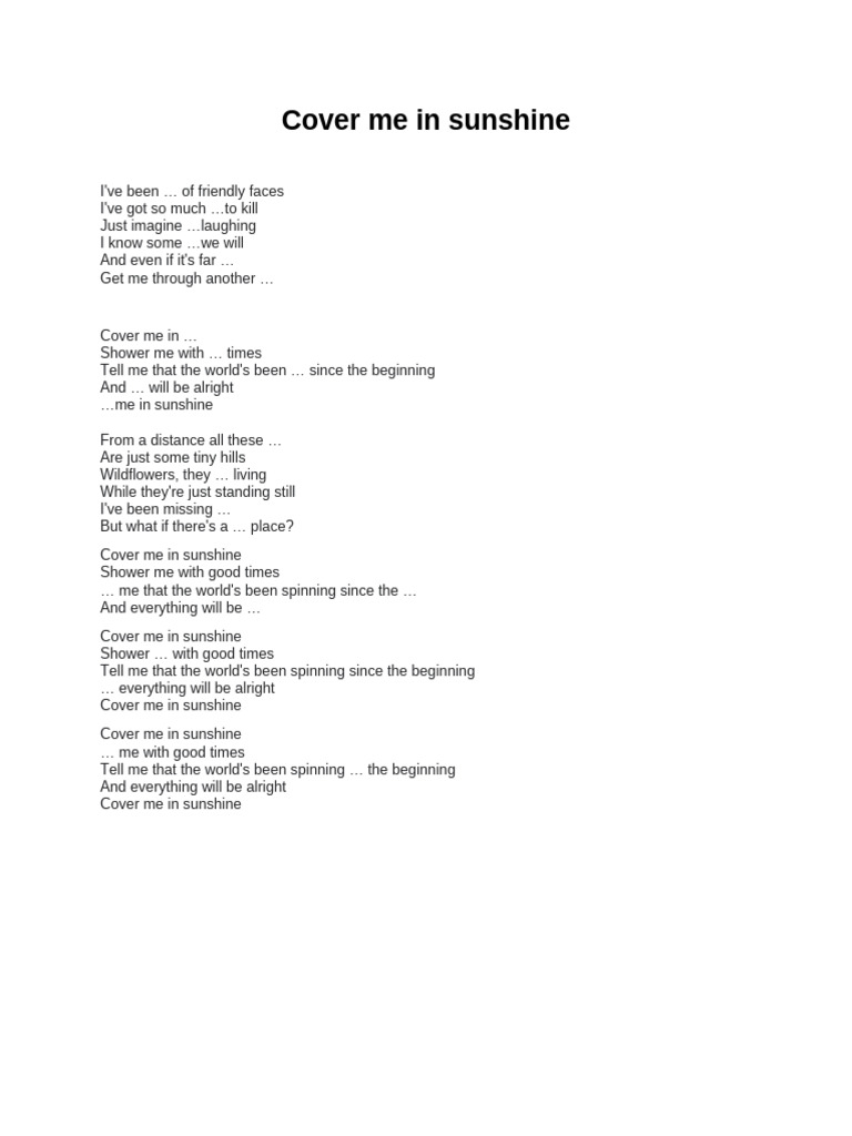 Cover Me in Sunshine Lyrics | PDF