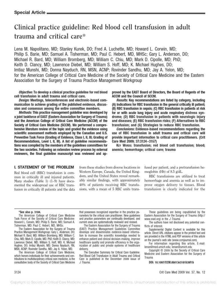 Clinical Practice Guideline Red Blood Cell.19 | PDF | Blood Transfusion ...