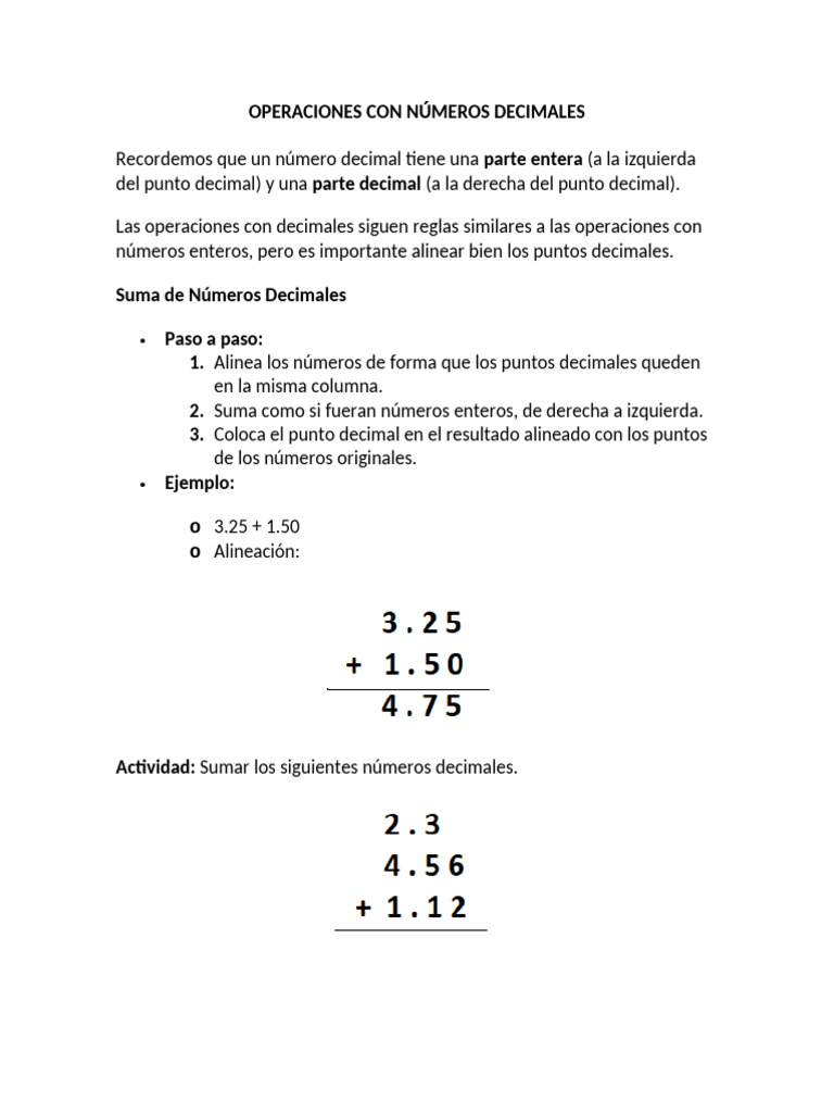 Operaciones Básicas con Decimales | PDF | División (Matemáticas) | Decimal