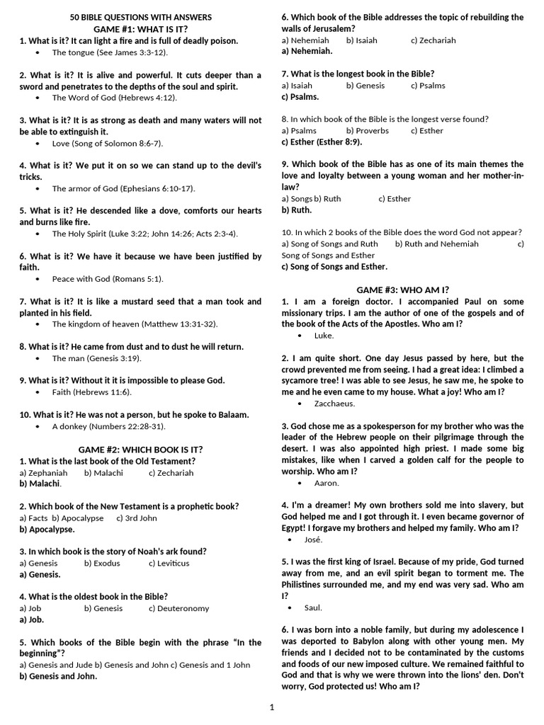 50 Biblical Questions With Answers | PDF | Jesus | Bible