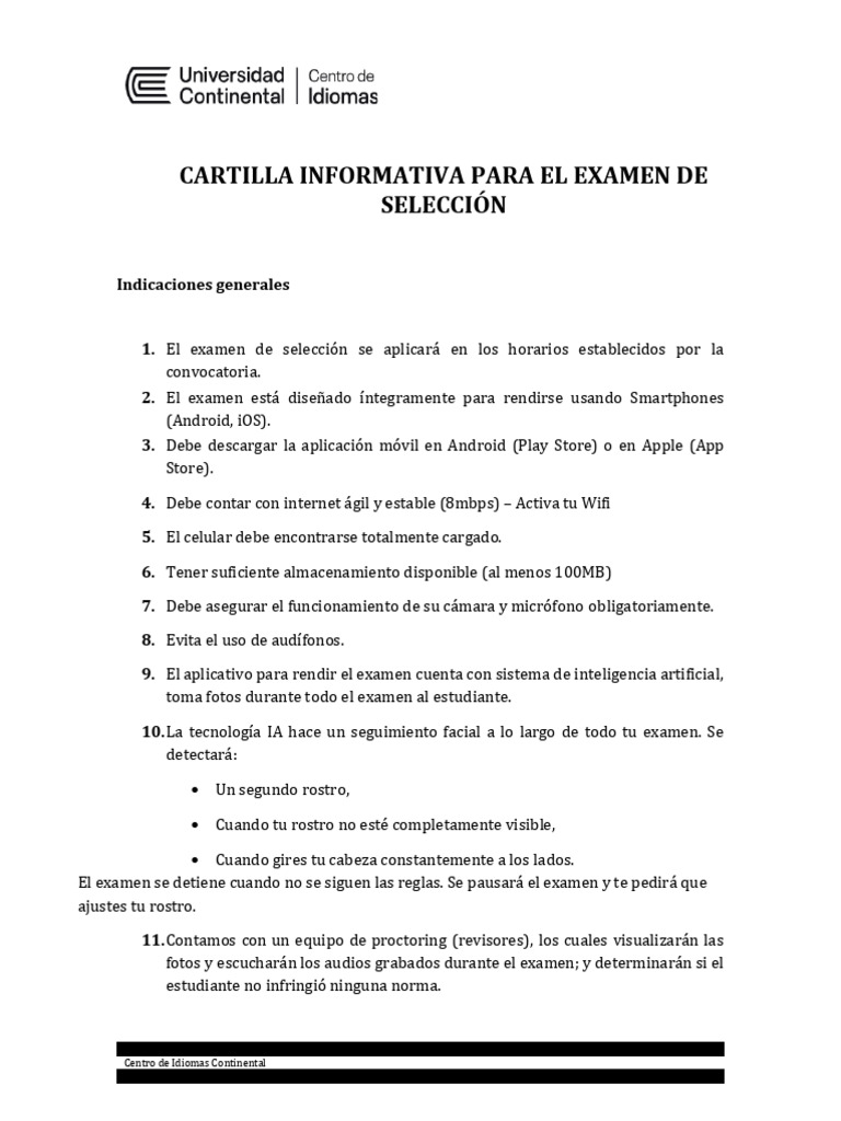Cartilla Informativa para El Examen de Selección 2025 | PDF ...