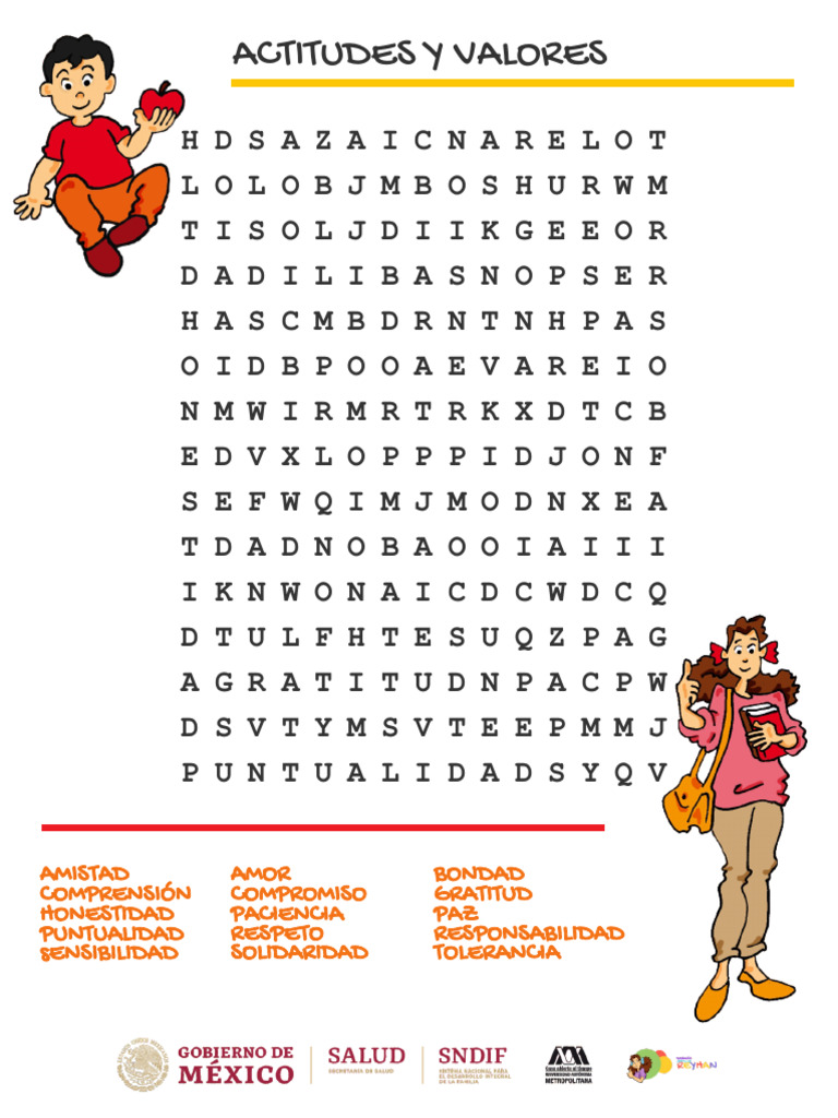 Sopa de Letras Actitudes y Valores 01 | PDF