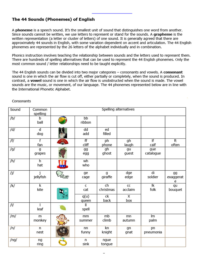 The 44 Phonemes of English | PDF | Phoneme | Consonant