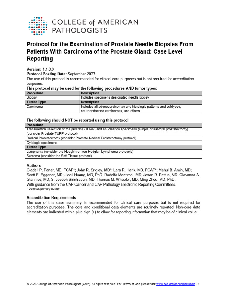 Prostate Needle Biopsy Protocol 2023 | PDF | Carcinoma | Biopsy