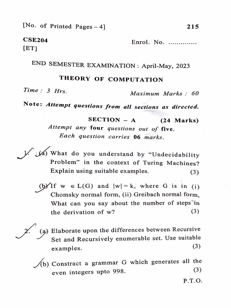 End Sem Paper (May-2023) | PDF | Automata Theory | Formal Methods