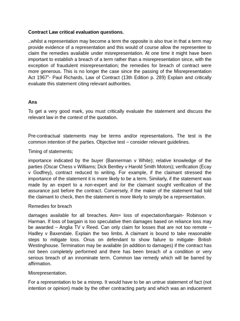 contract law | PDF | Misrepresentation | Legal Remedy contract law | PDF | Misrepresentation | Legal Remedy