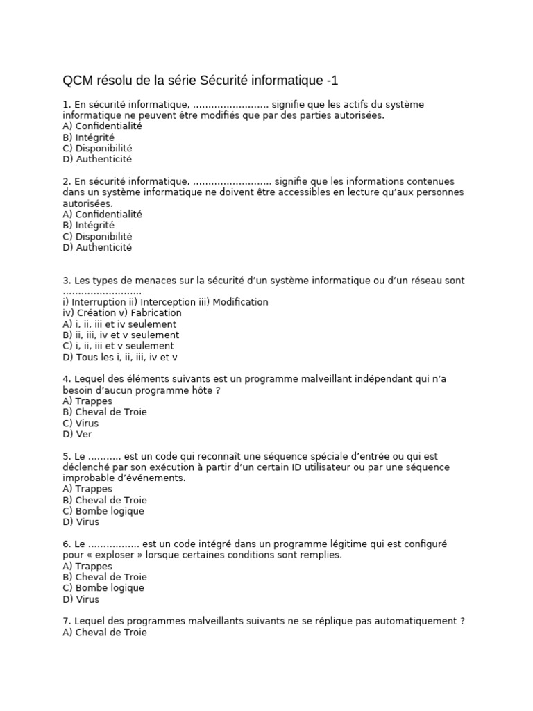 Résultats Des QCM Résolus en Sécurité Informatique Et en Sécurité Des ...