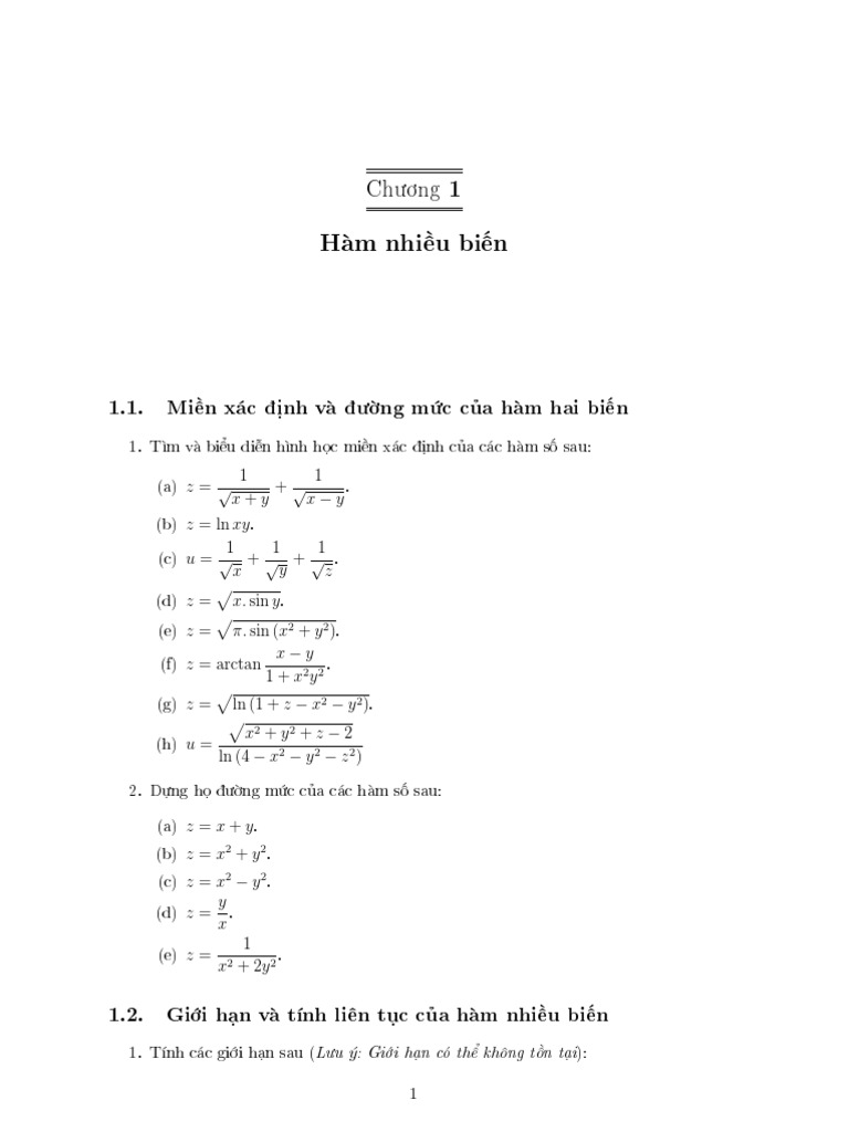 Bai Tap VI Tich Phan A2 - Chuong 1 | PDF