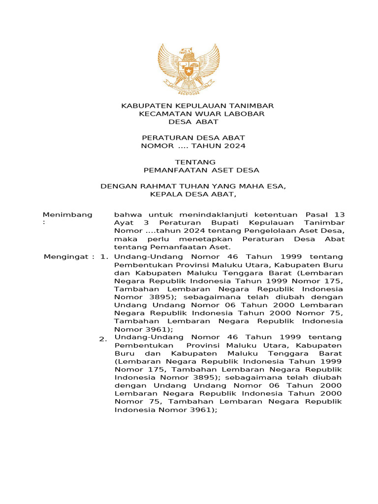 Perdes Pemanfaatan Aset Desa | PDF