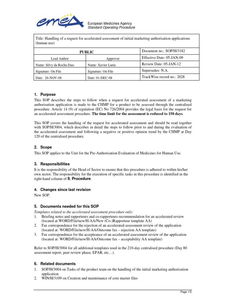 Standard Operating Procedure Handling Request Accelerated Assessment ...