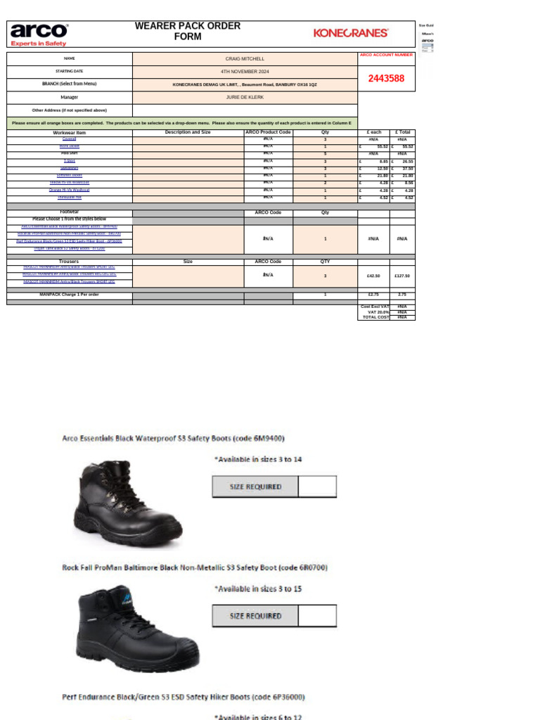 Konecranes Workwear Order Form | PDF | Softlines (Retail) | Fashion