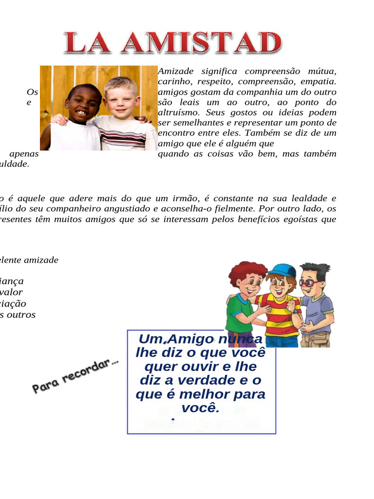 A Amizade Significa Entendimento Mútuo. | PDF