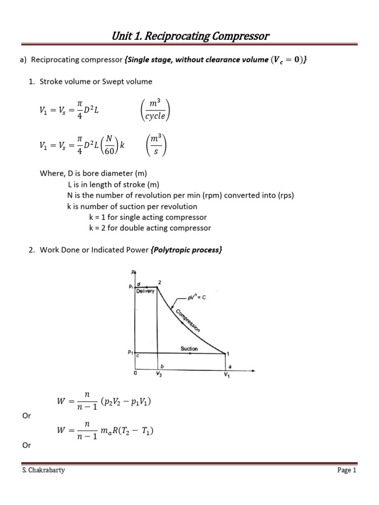 Equations of Reciprocating Compressor | PDF | Machines | Mechanical Engineering