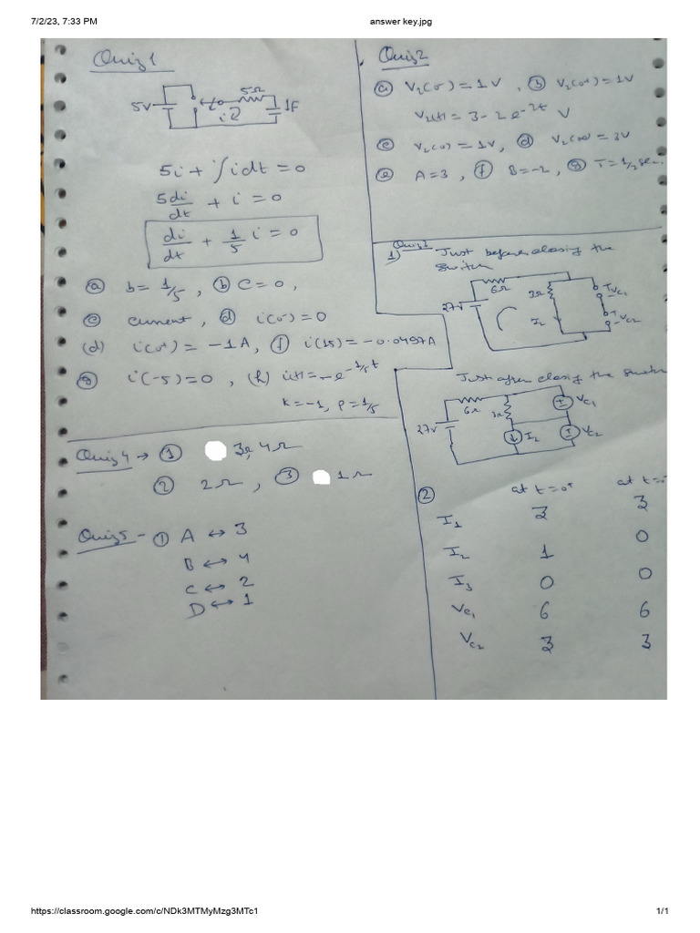 Answer Key Quiz EO201 | PDF