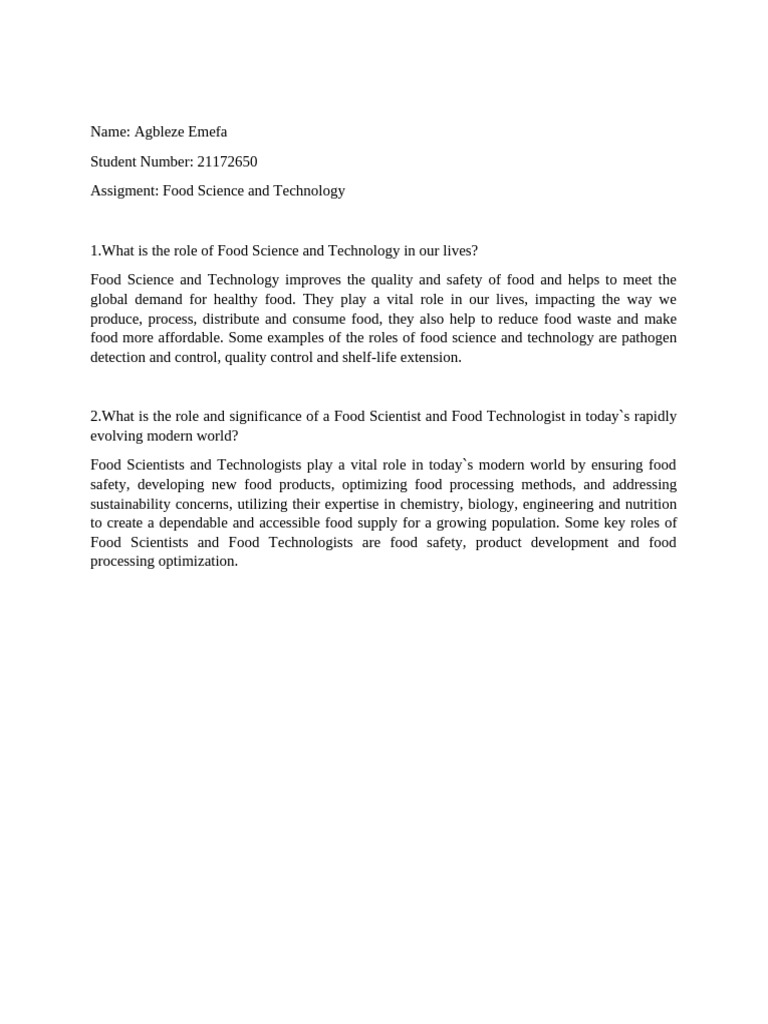 Role of Food Science in Modern Life | PDF