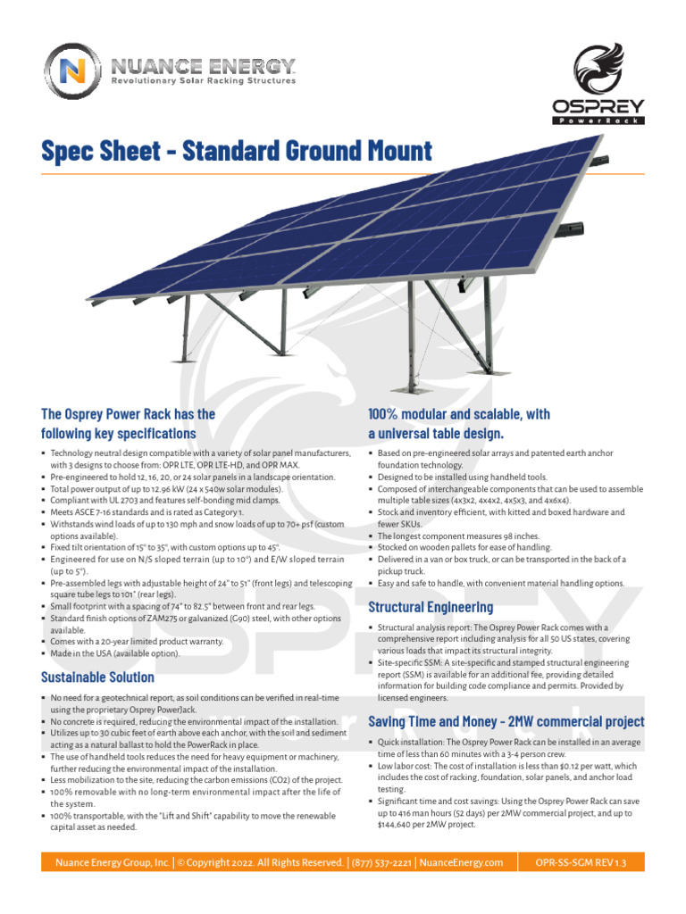 OPR - SpecSheet - Ground Mount System 2023 1 | PDF | Solar Panel