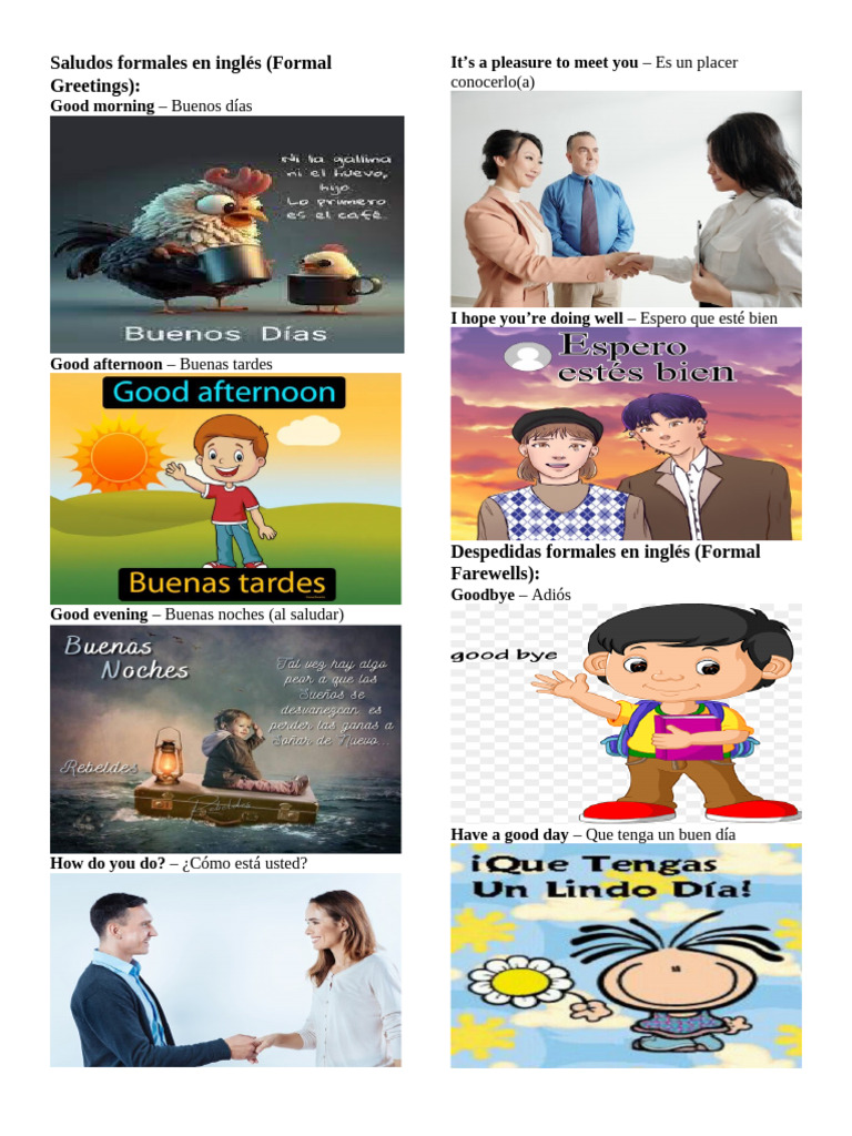 Saludos Formales en Inglés | PDF | Comunicación humana | Aprendizaje