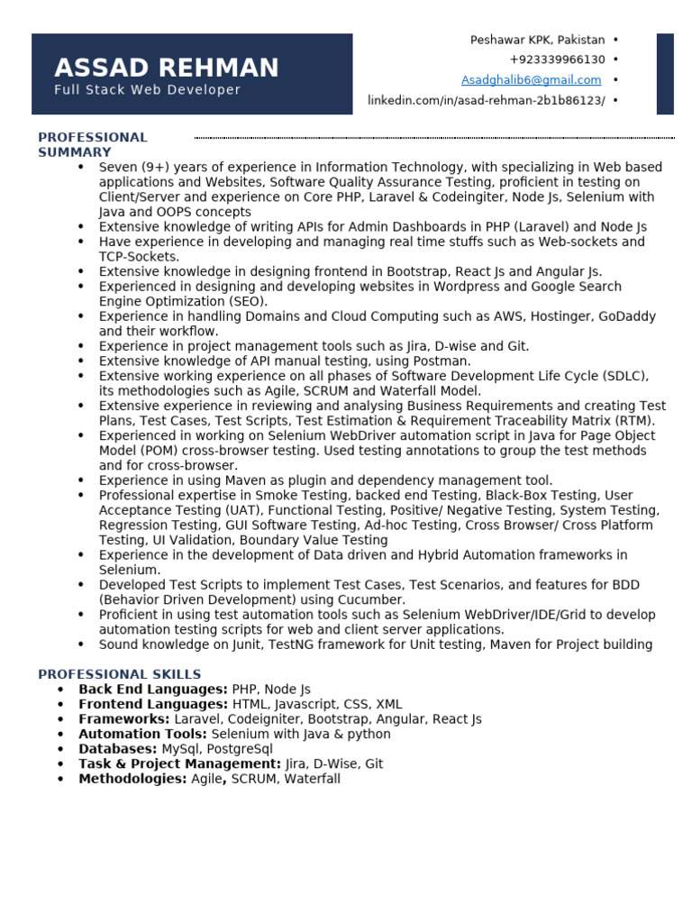 Asad Rehman - Full Stack Web Developer | PDF | Selenium (Software) | Software Engineering