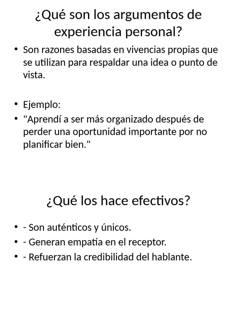 Argumentos de Experiencia Personal | PDF