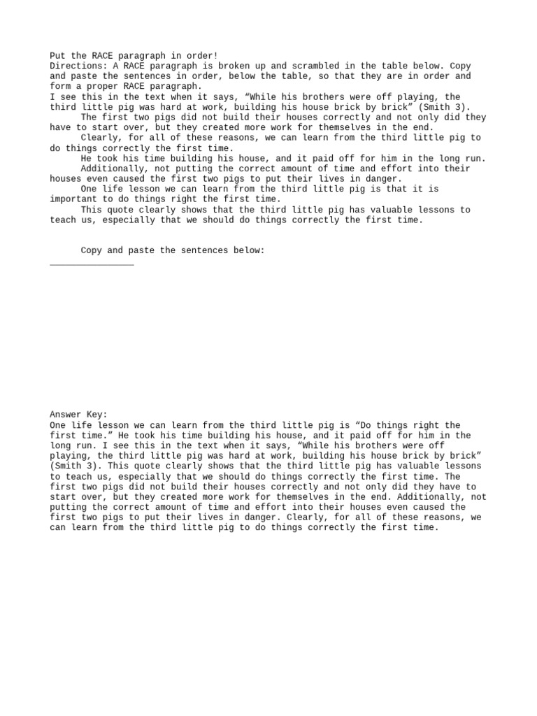 RACE Sentence Strips Practice | PDF